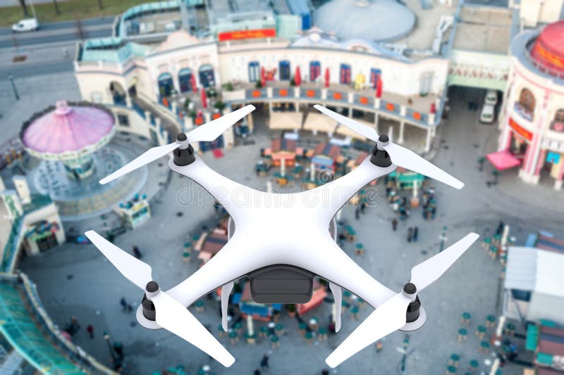 Drone with Digital Camera Flying Over a Square Stock Illustration ...