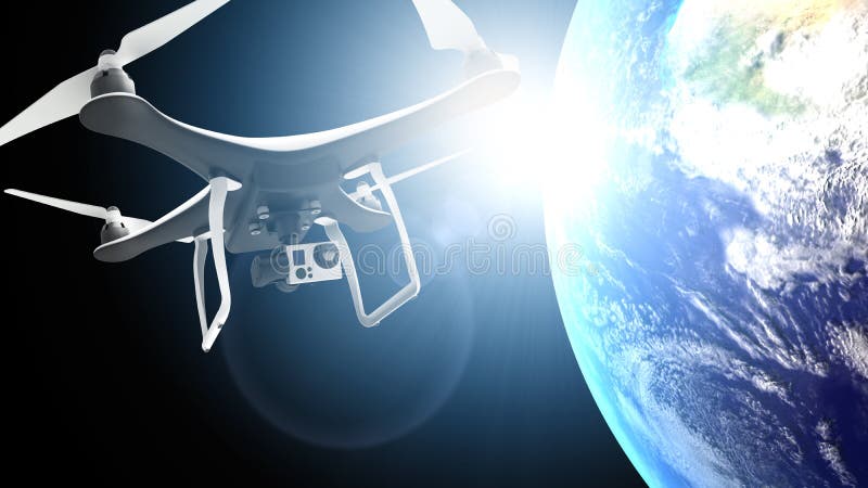 Drone with Digital Camera Flying in the Space Stock Illustration ...