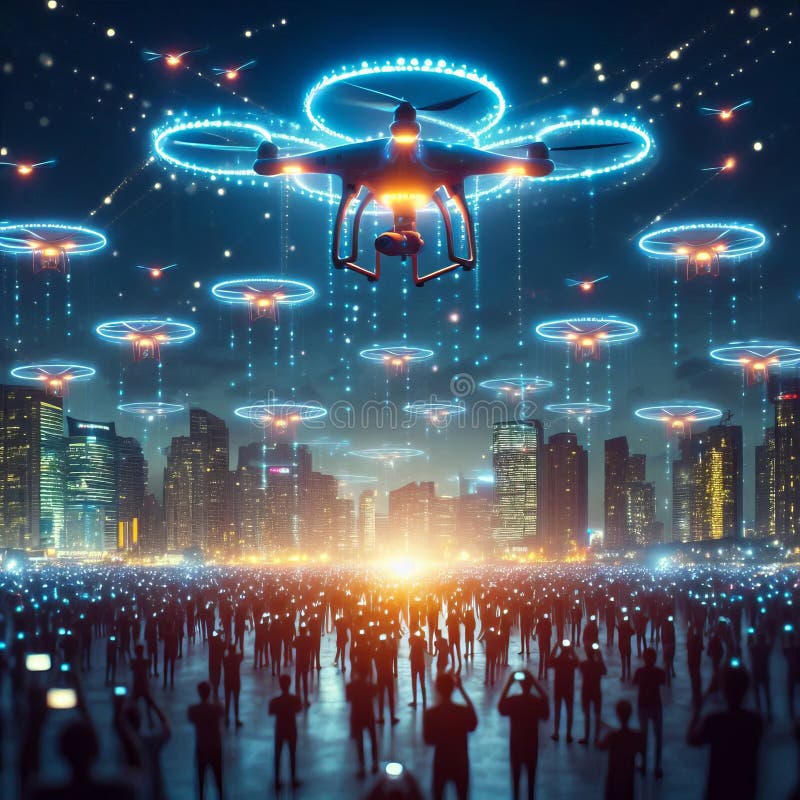 Drone Display Drones Form Intricate Patterns in the Sky Lighting Stock ...