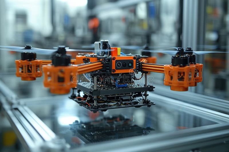 Drone Equipped with Advanced Technology Hovers Above a High-tech ...