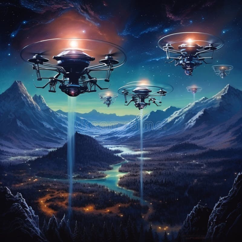 Drone Explorers in Outer Space Stock Photo - Image of twinkling ...