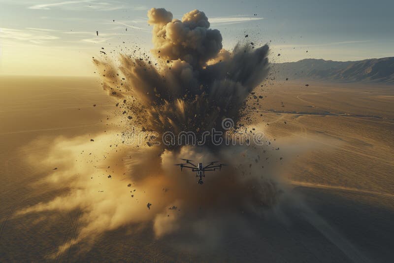 Drone Filming a Large Explosion in the Desert, AI-generated. Stock ...