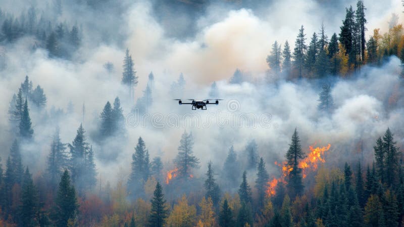 Drone Firefighting Aerial View of Wildfire in Coniferous Forest Stock ...