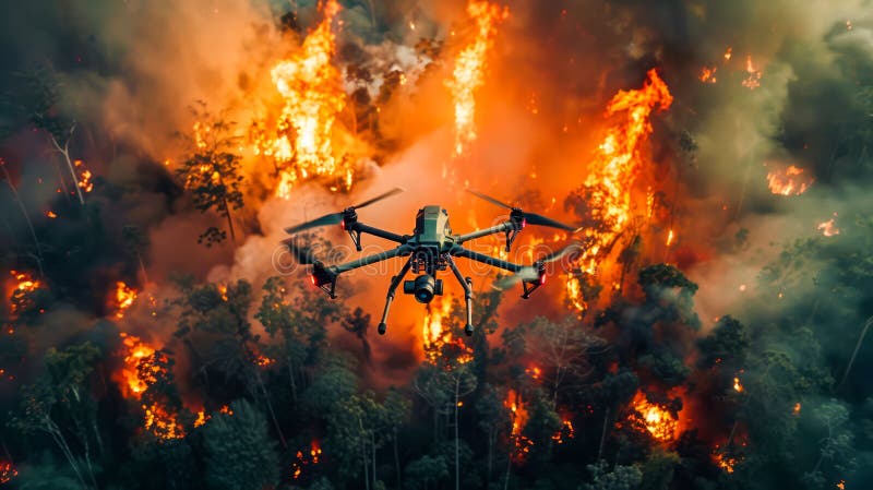 Aerial View of a Drone Flying Over a Forest Fire, AI Generative Stock ...