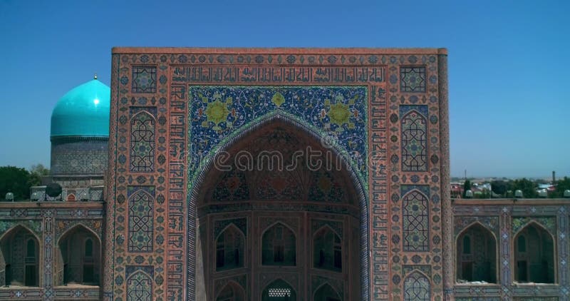 The Drone Flies in Front of the Main Gates of the Ancient Complex Bibi ...