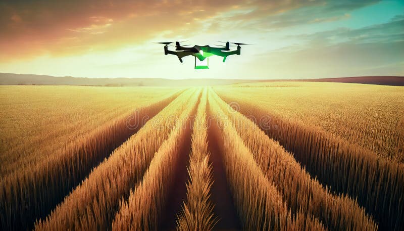 Drone Flies in the Sky Over Rice Fields. Generative AI Stock ...