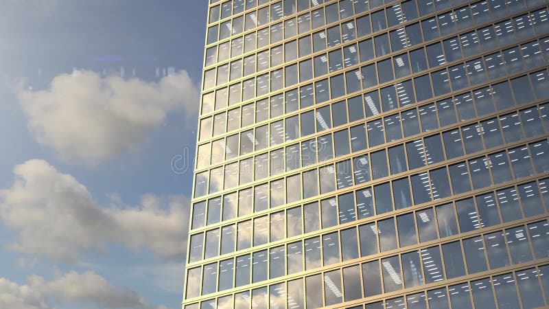 Drone Flight Along the Windows of Modern Skyscraper in the Sunset ...