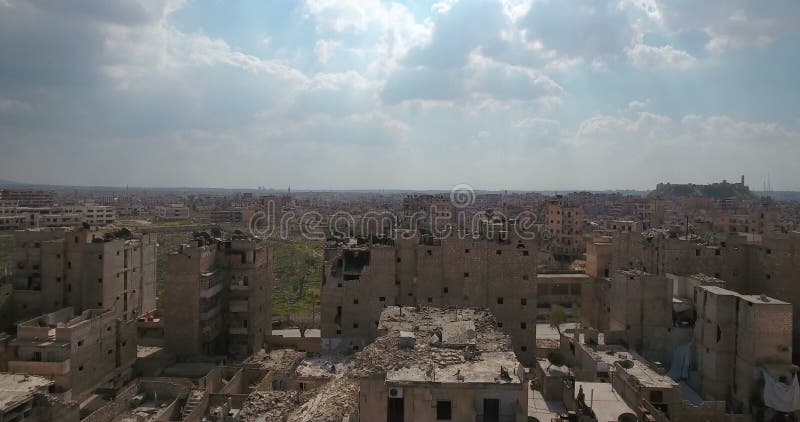 A Drone Flight on a Destroyed City Stock Video - Video of brick, islam ...