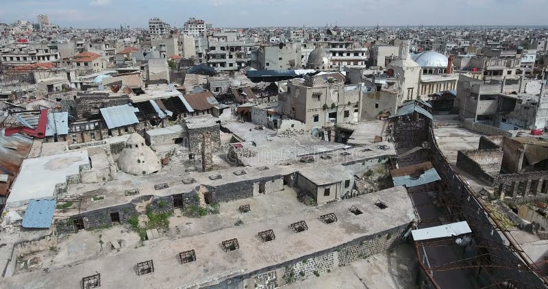 A Drone Flight on a Destroyed City Stock Video - Video of aleppo, dust ...