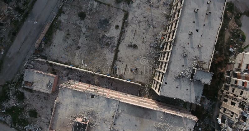 A Drone Flight on a Destroyed City Stock Video - Video of brick, islam ...