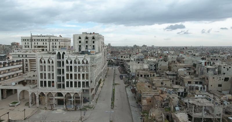 A Drone Flight on a Destroyed City Stock Video - Video of brick, islam ...