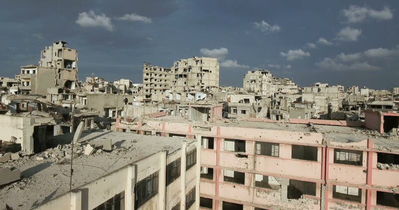 A Drone Flight on a Destroyed City Stock Footage - Video of archeology ...