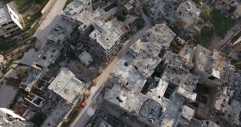 A Drone Flight on a Destroyed City Stock Video - Video of aerial ...