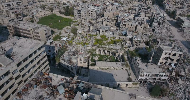 A Drone Flight on a Destroyed City Stock Video - Video of brick, islam ...