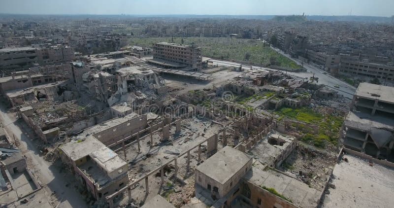 A Drone Flight on a Destroyed City Stock Footage - Video of homs ...