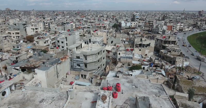 A Drone Flight on a Destroyed City Stock Video - Video of ancient ...