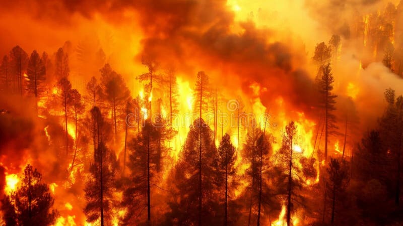 Drone Flight Over Blazing Wildfire or Forest Fire Stock Video - Video ...