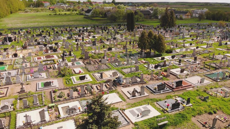 Drone Flight Over the Graves of the Cemetery. Stock Image - Image of ...