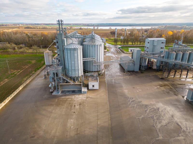 Drone Flight Over a Large Agro-industrial Complex and Barrels of Grain ...