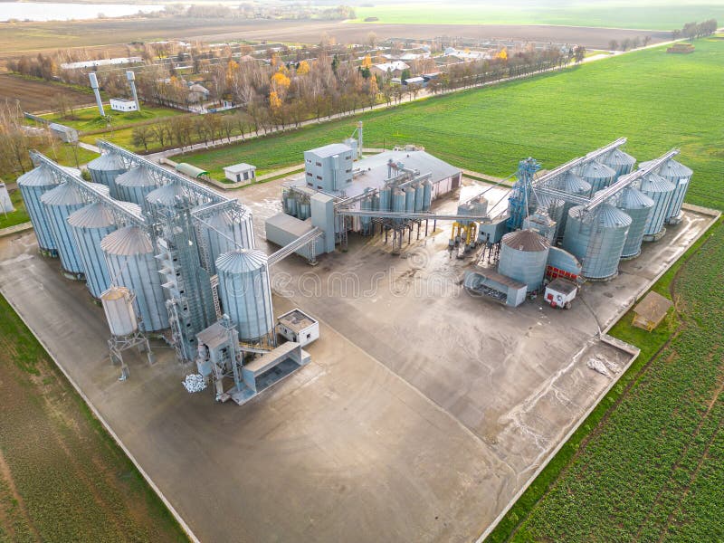 Drone Flight Over a Large Agro-industrial Complex and Barrels of Grain ...