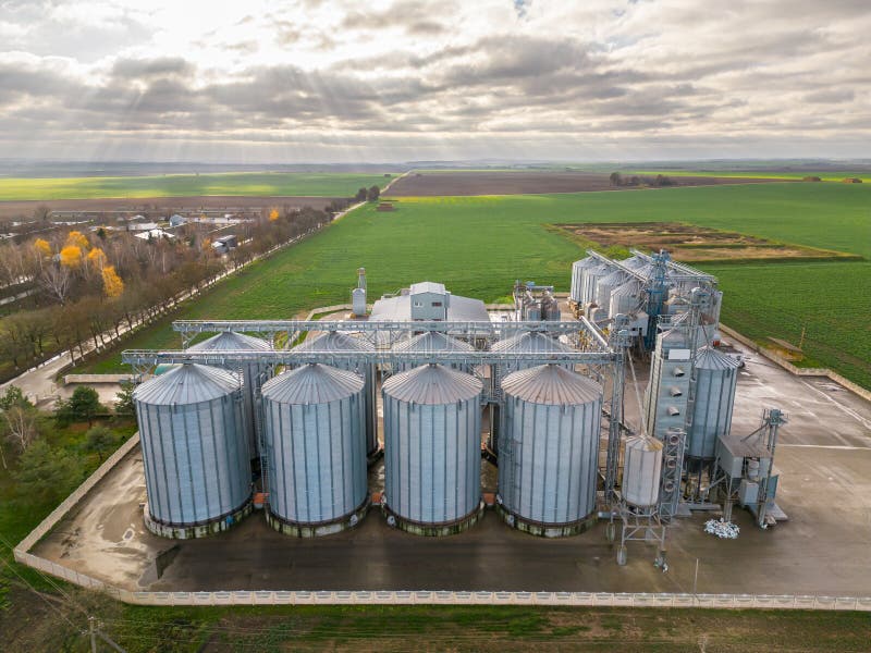 Drone Flight Over a Large Agro-industrial Complex and Barrels of Grain ...