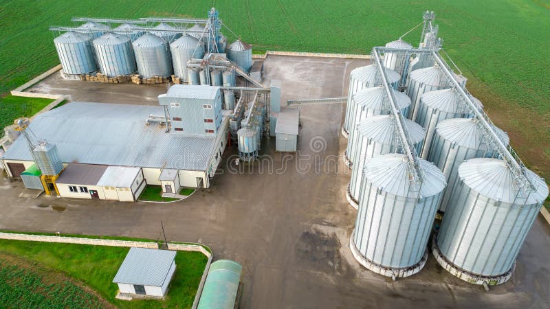 Drone Flight Over a Large Agro-industrial Complex and Barrels of Grain ...