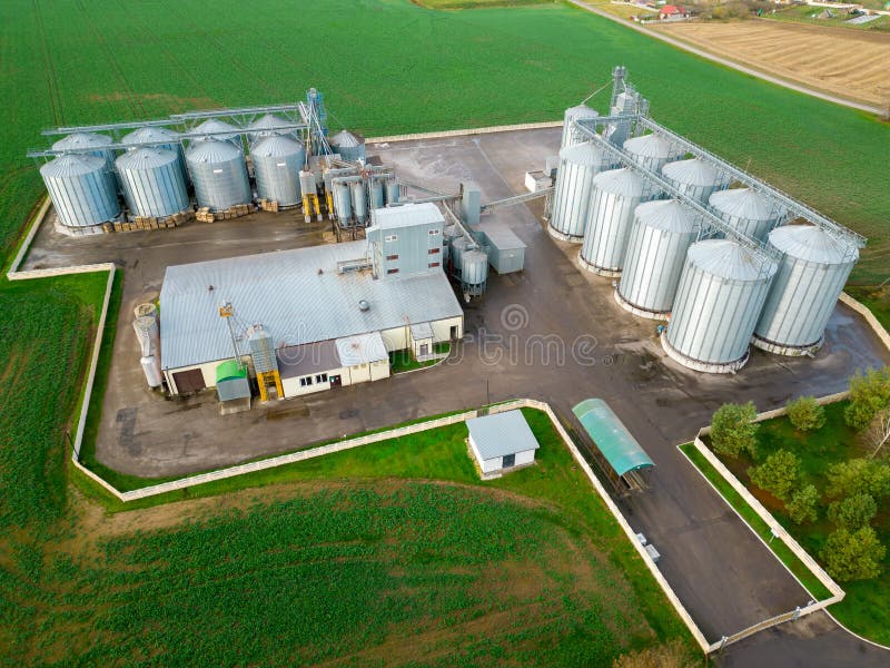 Drone Flight Over a Large Agro-industrial Complex and Barrels of Grain ...