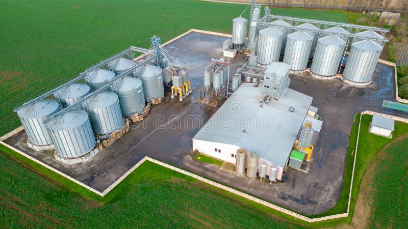 Drone Flight Over a Large Agro-industrial Complex and Barrels of Grain ...