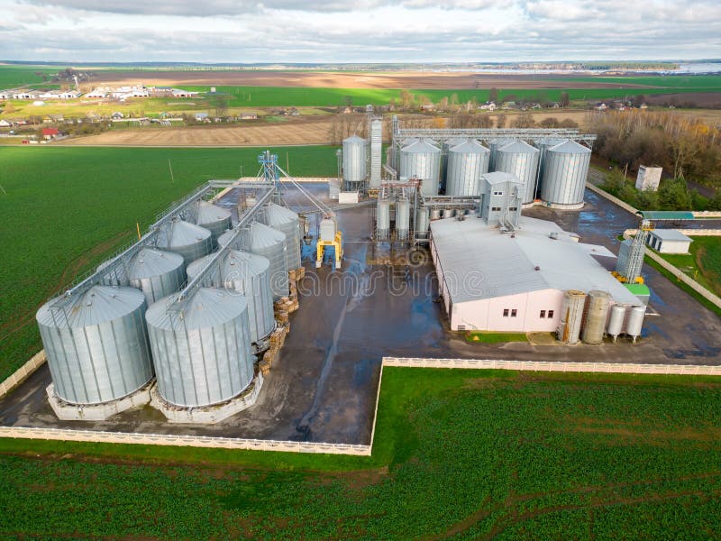 Drone Flight Over a Large Agro-industrial Complex and Barrels of Grain ...