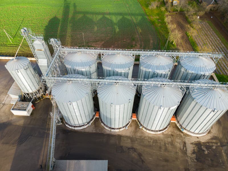 Drone Flight Over a Large Agro-industrial Complex and Barrels of Grain ...