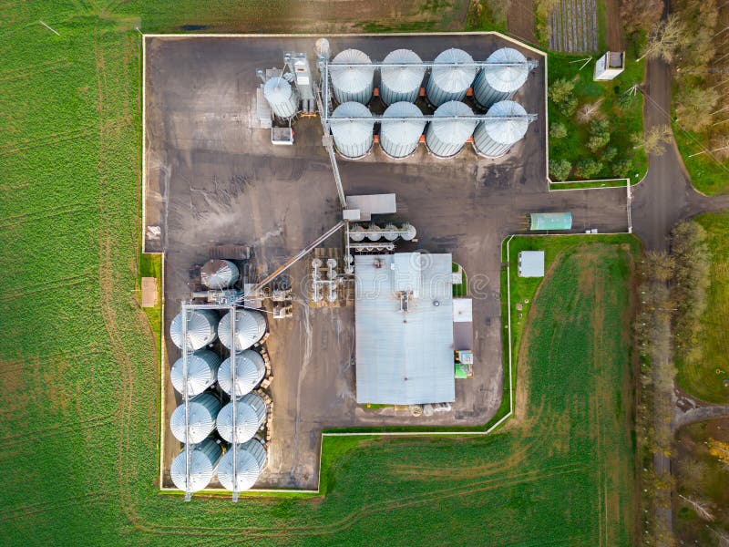 Drone Flight Over a Large Agro-industrial Complex and Barrels of Grain ...