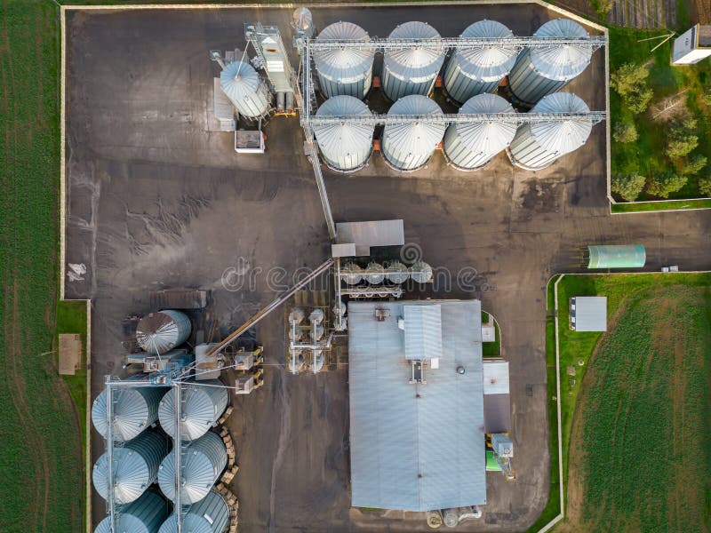Drone Flight Over a Large Agro-industrial Complex and Barrels of Grain ...
