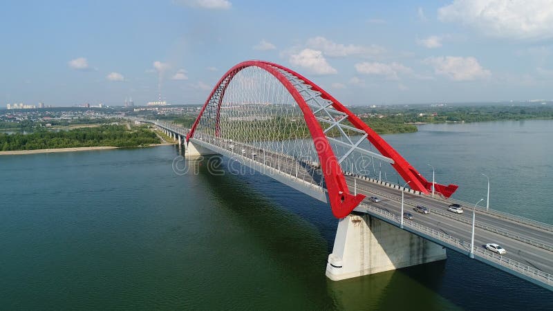 Drone Flight Over the River. Cable-stayed Bridge.beautiful Landscape ...