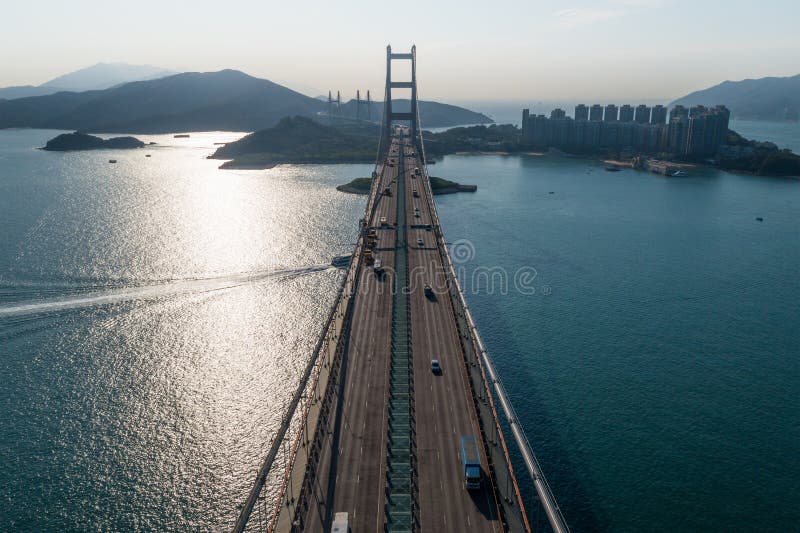 Drone Fly Over Tsing Ma Bridge Stock Photo - Image of landscape, bridge ...