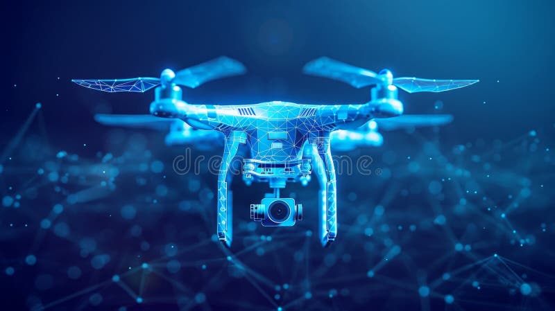 Drone Flying with Action Video Camera on Dark Blue. Stock Image - Image ...