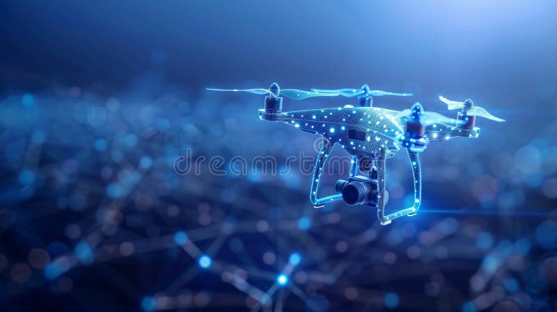 Drone Flying with Action Video Camera on Dark Blue. Stock Photo - Image ...
