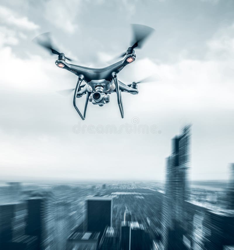 Drone Flying in the Big City. Stock Photo - Image of skyline ...