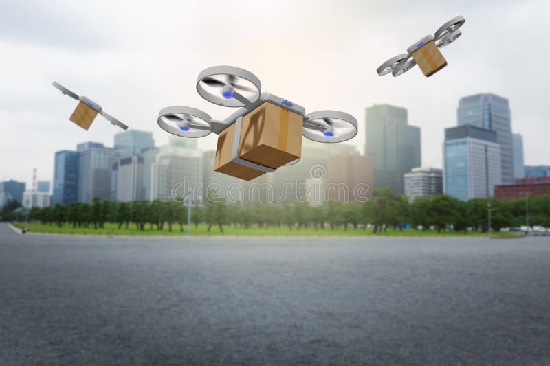 Drone Flying with a Delivery Box Package Stock Illustration ...