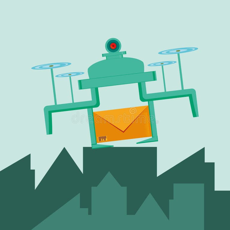 Drone Flying with Envelope in the City Stock Vector - Illustration of ...