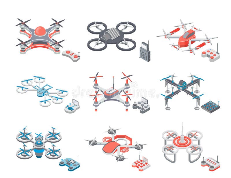 Drone Flying Items Icons Set Vector Illustration Stock Vector ...