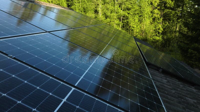 Wet, Sunlight Modules on a Rooftop, Sunny, Summer Evening - Drone Shot ...