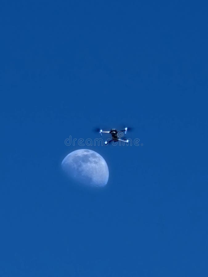 Drone Flying Near Daylight Moon Stock Photo - Image of light, vehicle ...