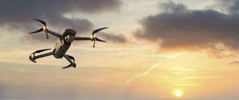 Drone Flying in Night Sky during Sunset Stock Image - Image of drone ...
