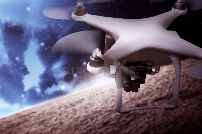 Drone Flying on the Outer Space Stock Photo - Image of hover, space ...