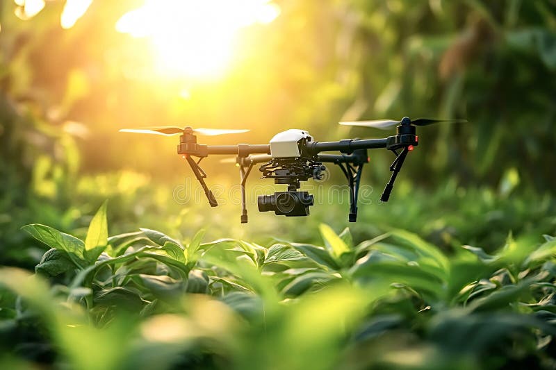 Drone Flying Over Agricultural Field at Sunset Capturing Data Stock ...