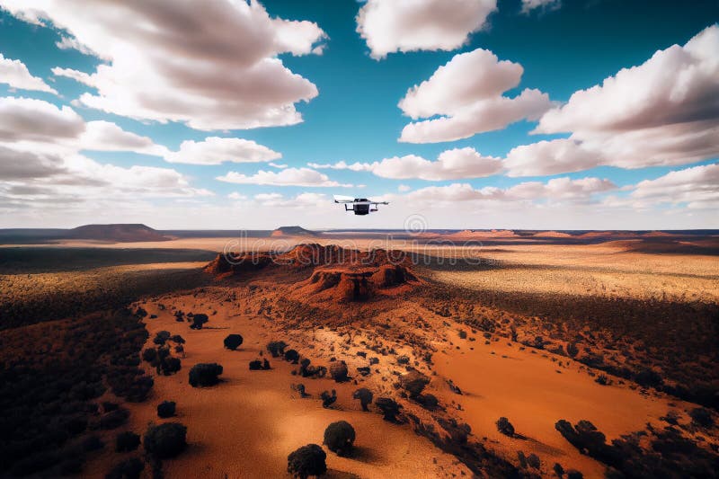 Drone Flying Over the Arid Landscape of Outback Australia Stock ...