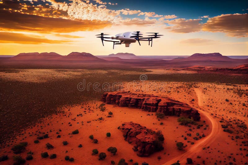 Drone Flying Over the Arid Landscape of Outback Australia Stock ...