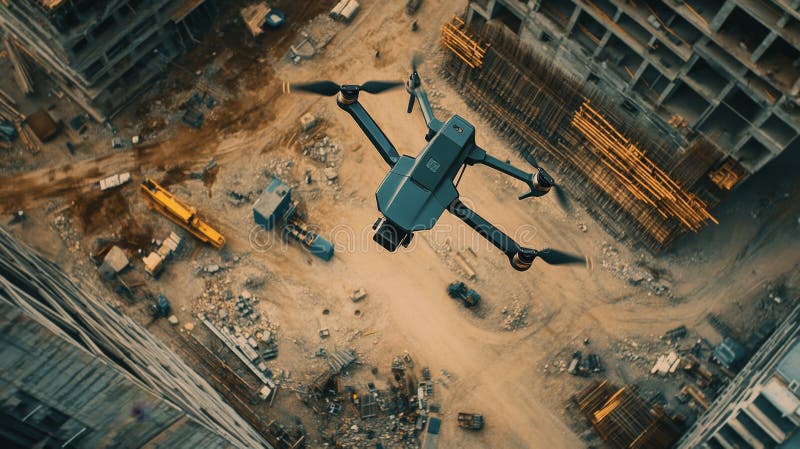 Drone Flying Over Construction Site with Aerial Perspective Stock Photo ...