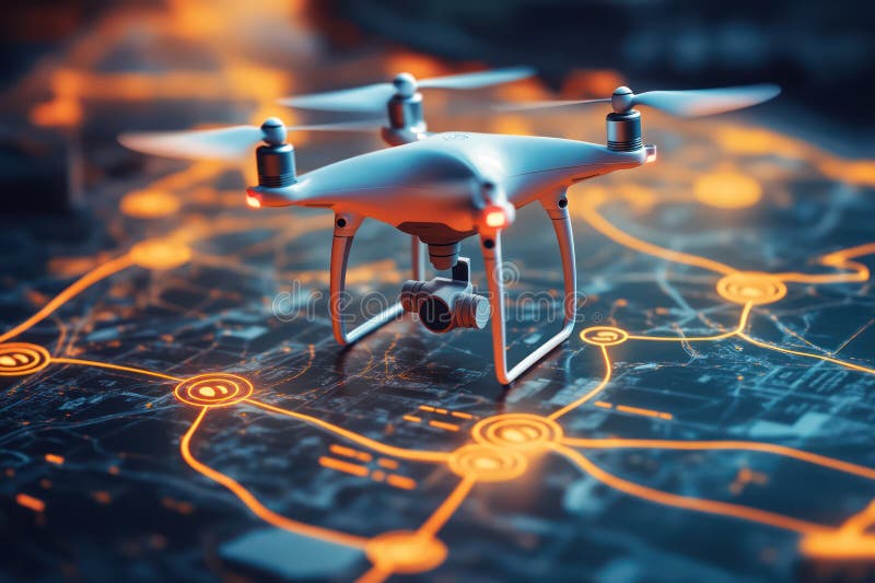 Drone Flying Over Digital Map Delivery Points Stock Photos - Free ...