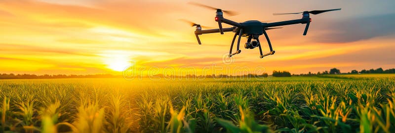 Drone Flying Over a Field. Modern Agriculture Stock Illustration ...